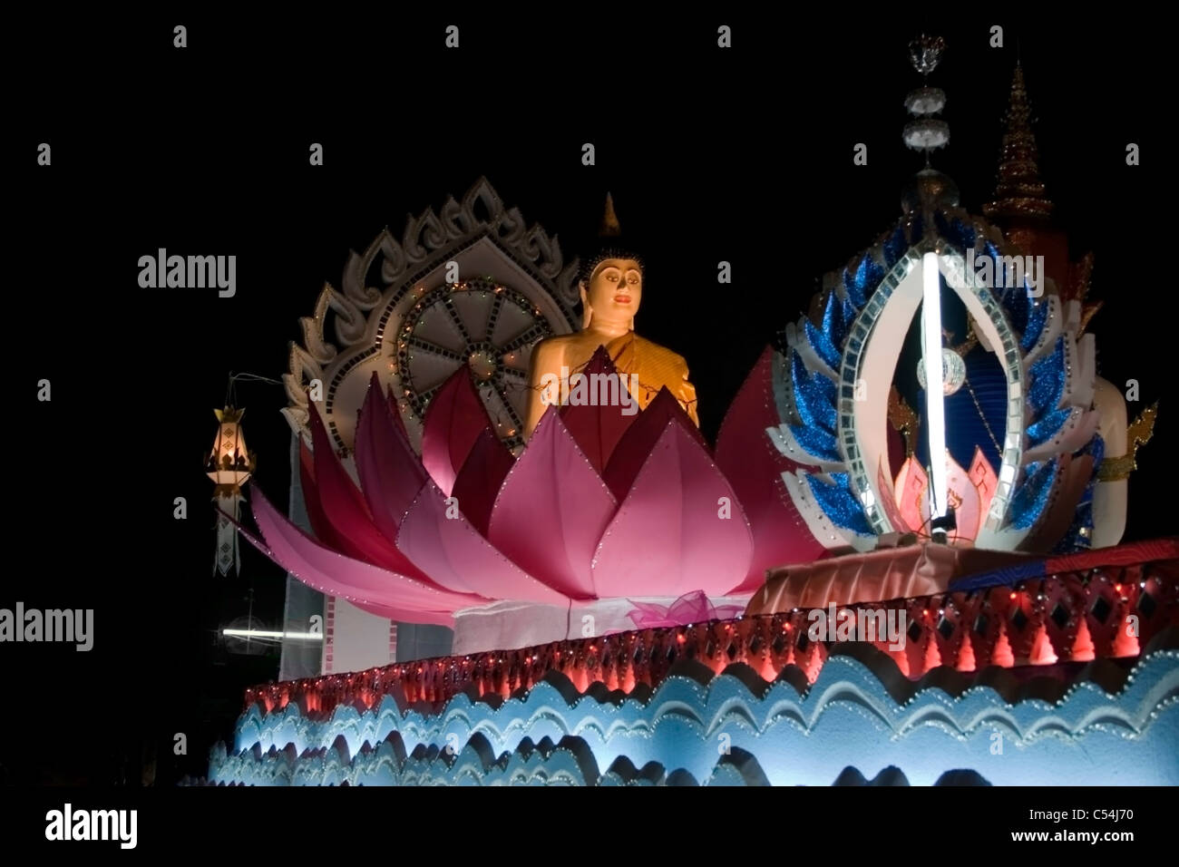 A beautiful parade float displays traditional Thai culture at the Loi ...