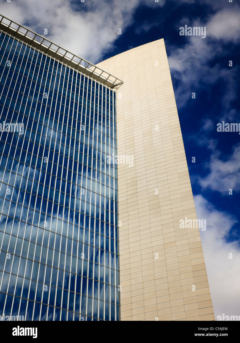 Sharp angles of modern building against a deep blue sky Stock Photo - Alamy