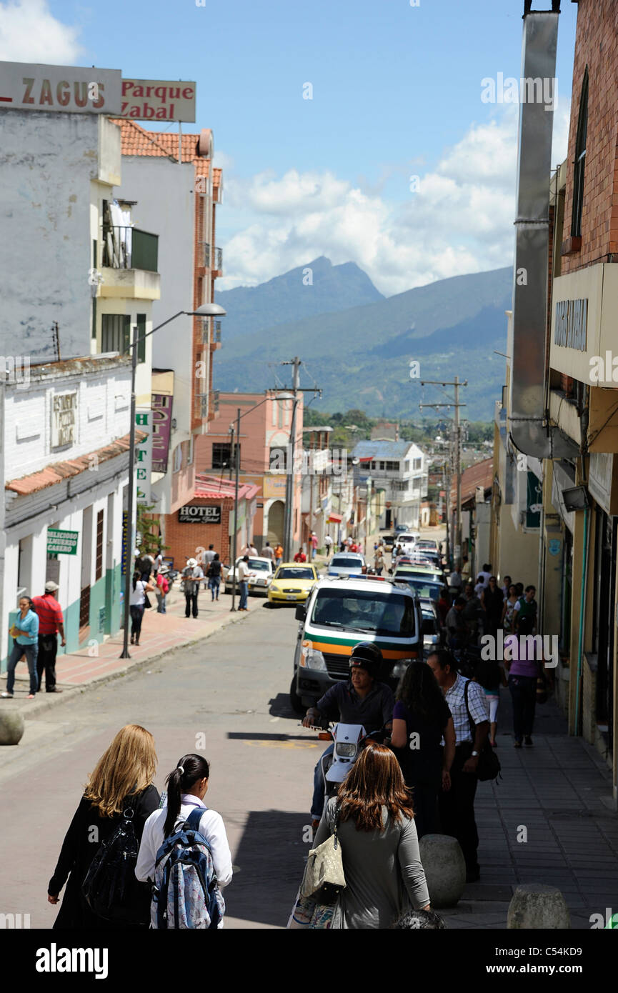 Street scene off main square in Fusagasuga, Colombia, South America ...