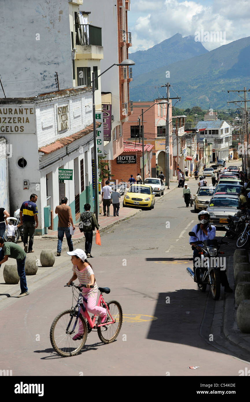 Street scene off main square in Fusagasuga, Colombia, South America ...