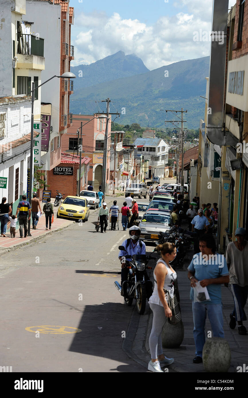 Street scene off main square in Fusagasuga, Colombia, South America ...