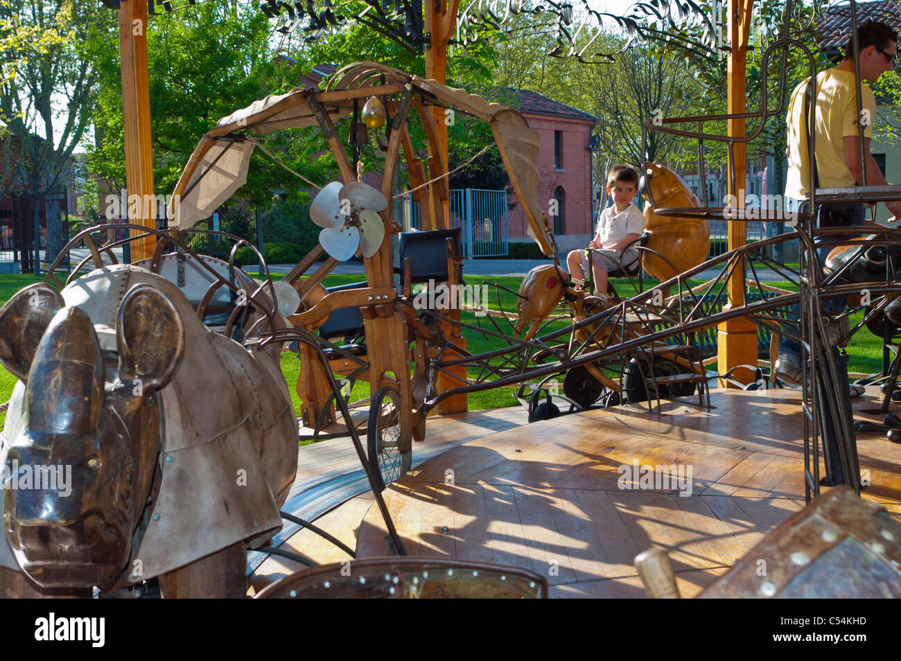 Toulouse, France, Children Riding on Antique- Historical Merry-go-Round ...