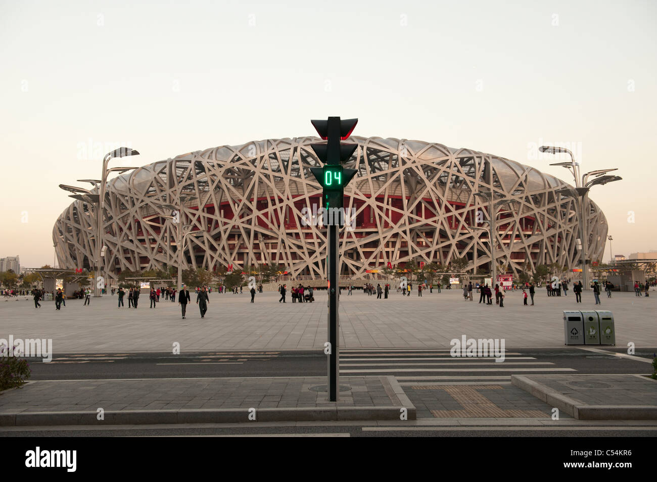 Traffic light in front of Beijing National Stadium, Olympic Green ...