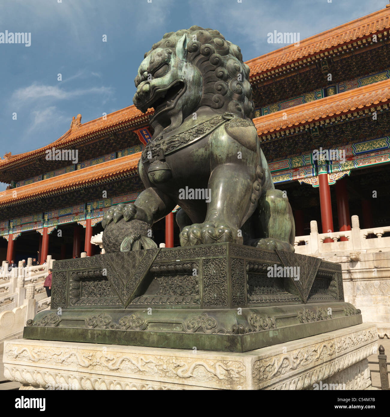 Chinese guardian lion at the Gate Of Supreme Harmony, Forbidden City ...
