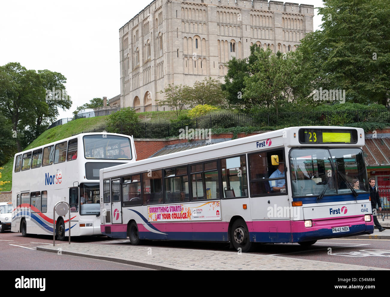 Buses driving through Norwich city centre, Norfolk, England Stock Photo ...