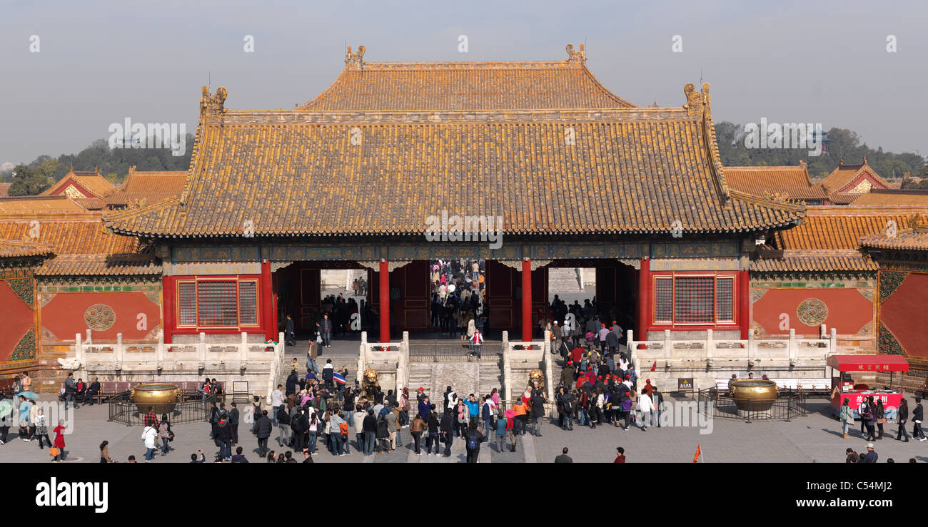 Tourists in the courtyard of a palace, Forbidden City, Beijing, China ...