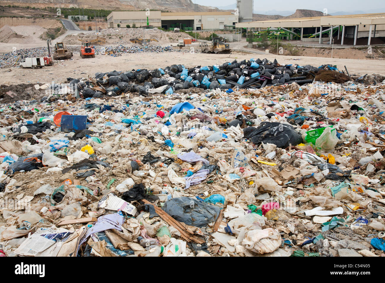 Rubbish on a landfill site in Alicante, Costa Blanca, Murcia, Spain ...