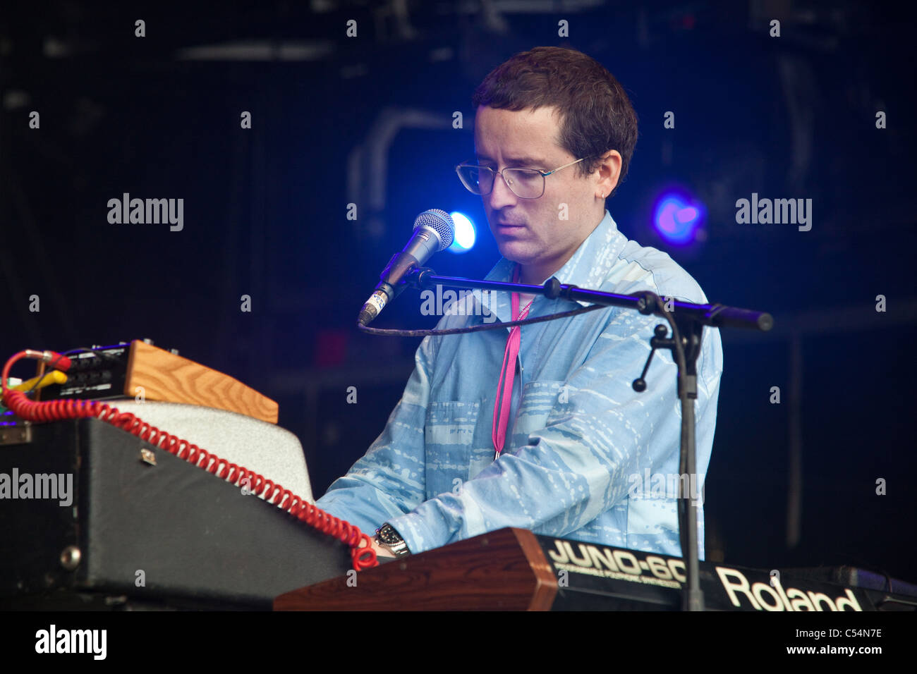 Alex Taylor of Hot Chip performing on the Park stage at Glastonbury ...