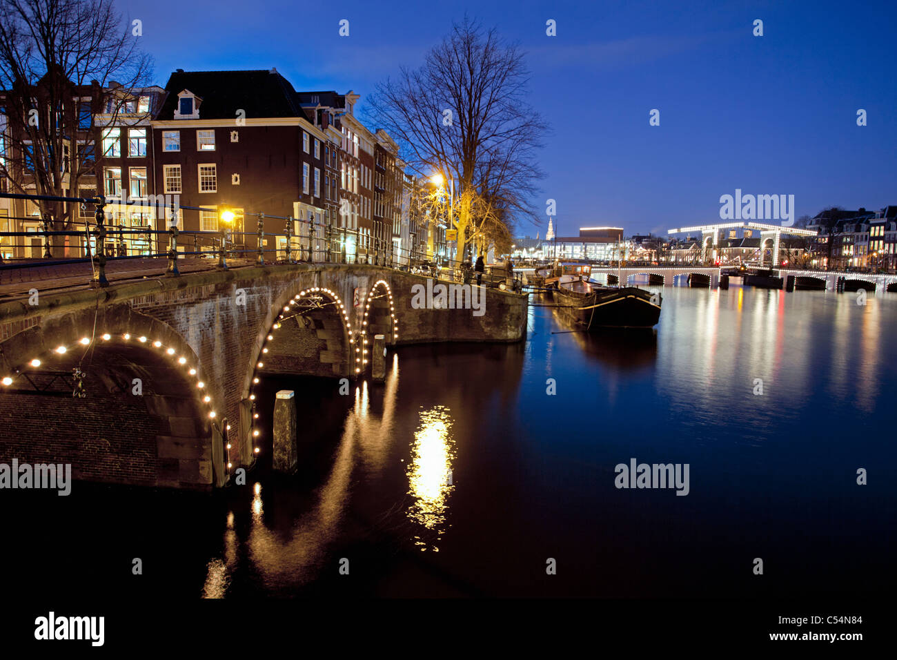 The Netherlands, Amsterdam, 17th century houses at river called Amstel ...