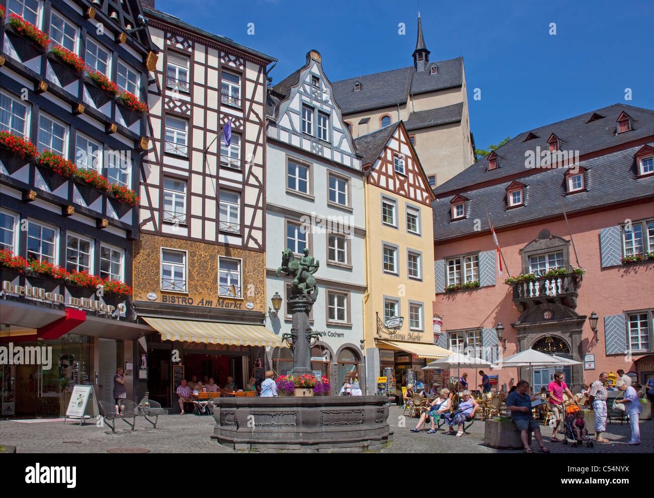 Historical fountain at market square, holy saint Martin, patron saint ...