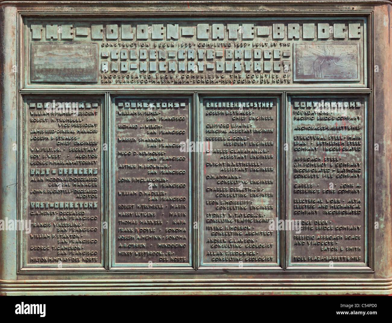 Golden Gate bridge plaque San Francisco California United States of ...