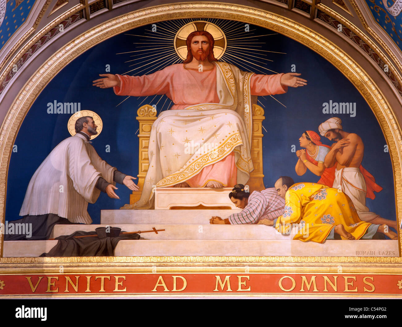 Paris - fresco of Jesus from apsis of sanit Francis Xavier church Stock ...