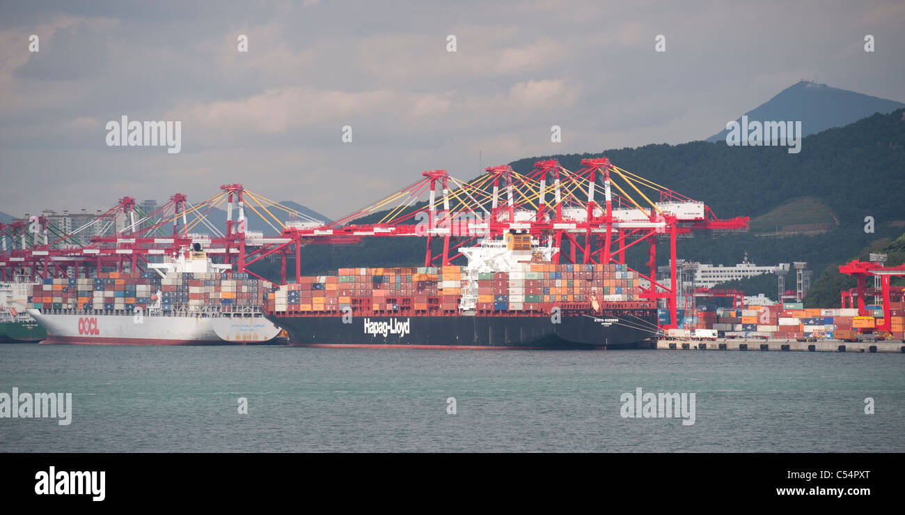 Container ships at Busan harbor, Busan, Yeongnam, South Korea Stock ...