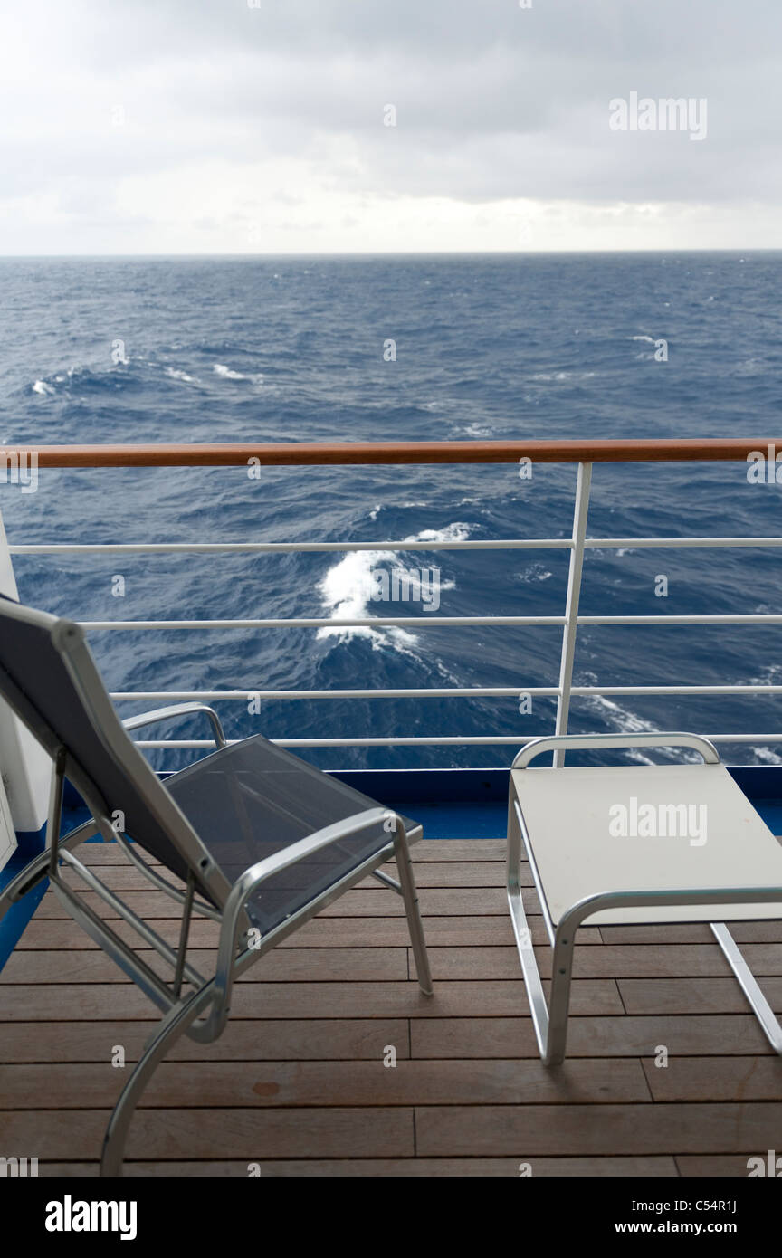 Chair and a stool on the deck of cruise ship Silver Shadow, East China ...