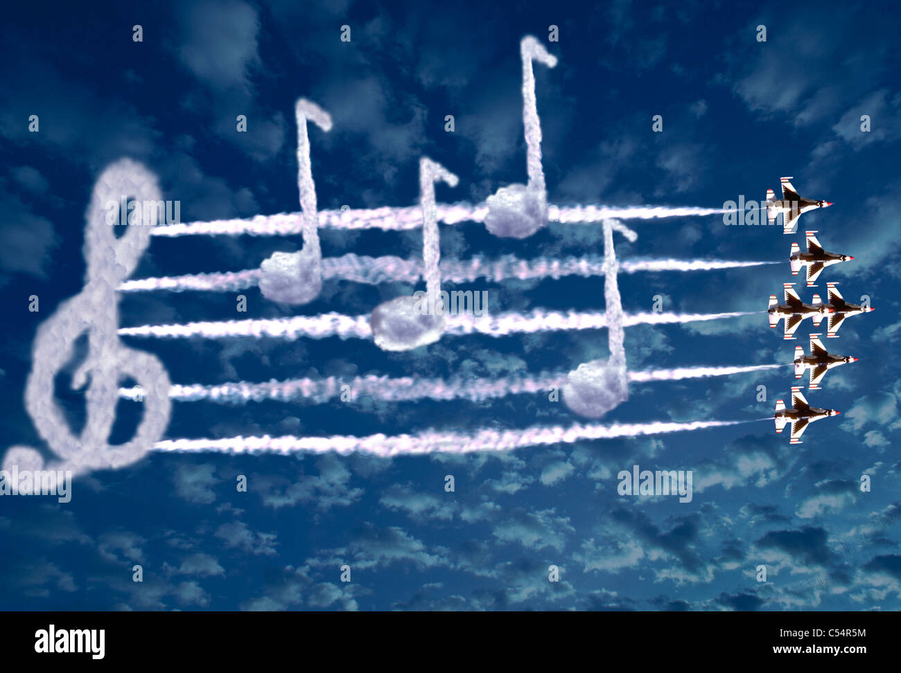 Musical notes made from the vapor trails from airplanes Stock Photo - Alamy