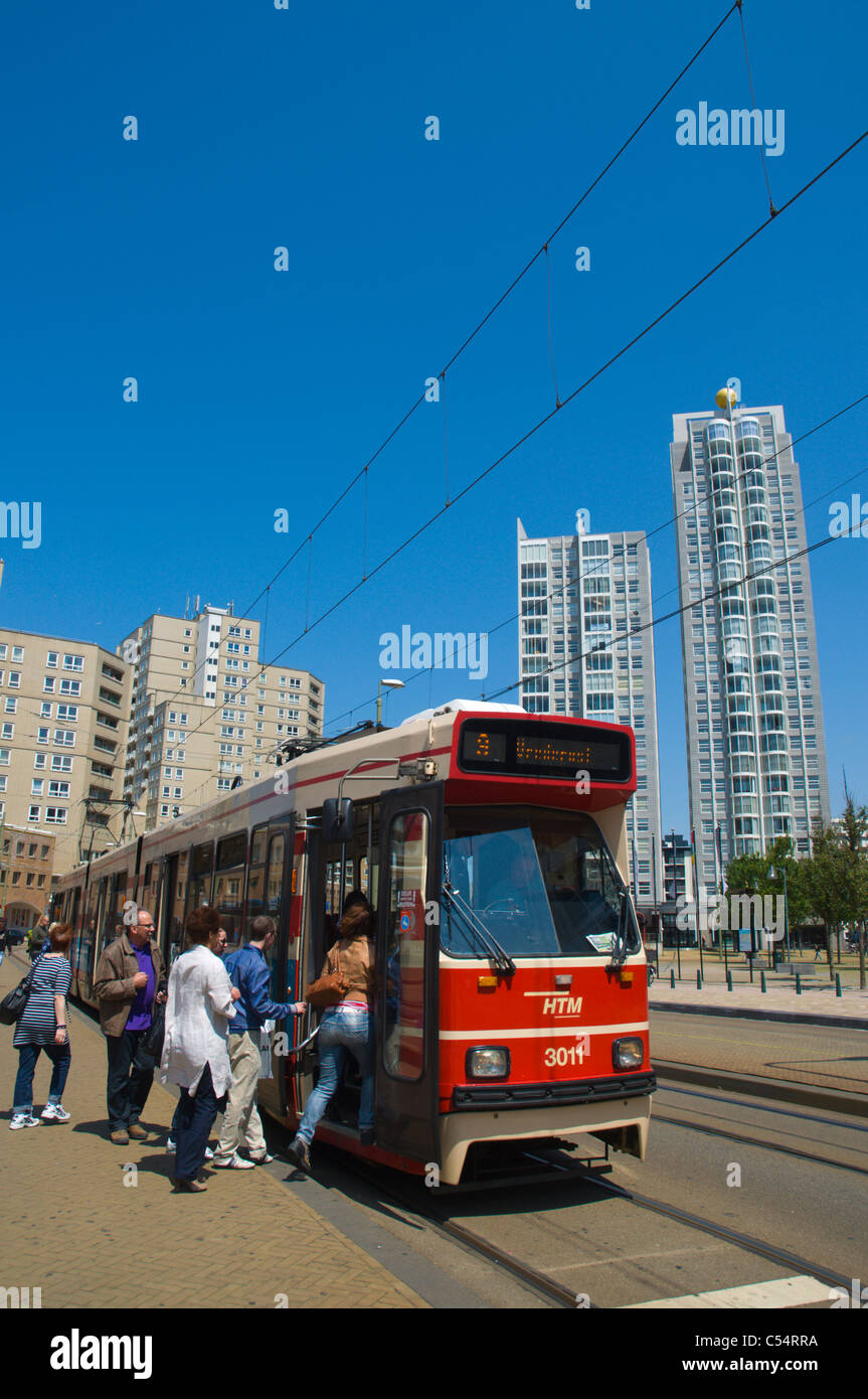 Tram 1 at Palaceplein square Scheveningen Den Haag the Hague province ...