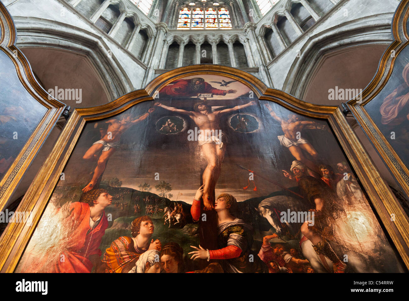 Bernard van Orley, triptych with the Crucifixion in the Church of our Lady, Bruges Belgium Stock ...