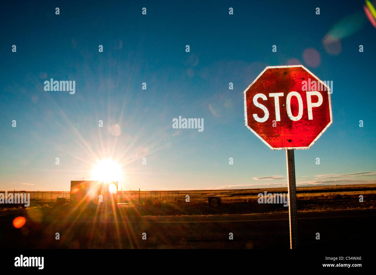 Stop sign at dusk, New Mexico, USA Stock Photo - Alamy