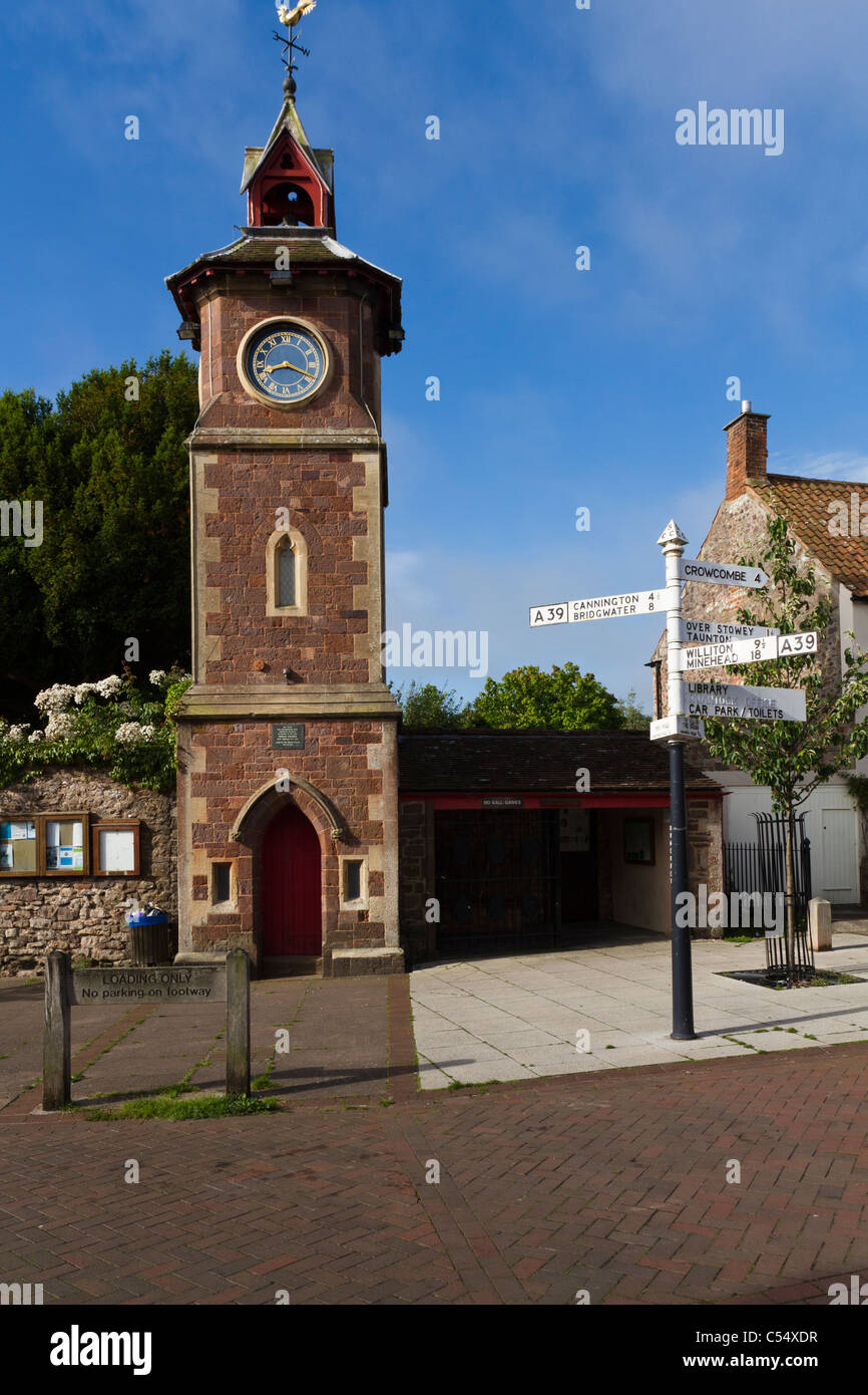 The clock tower in the centre of Nether Stowey Stock Photo - Alamy