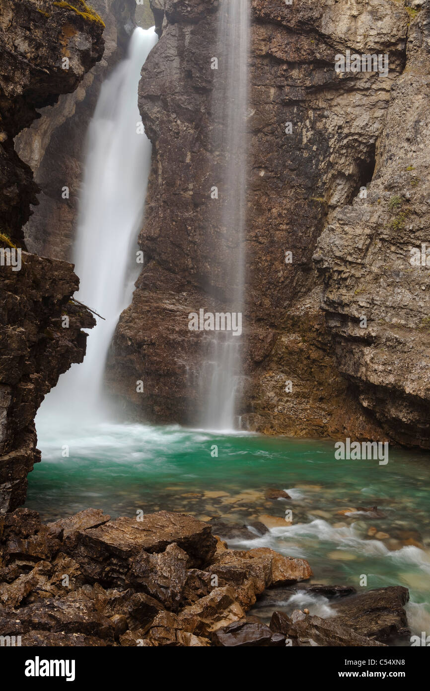 Waterfall crash down on rocks, Johnston Creek, Johnston Canyon, Bow Valley Parkway, Banff ...