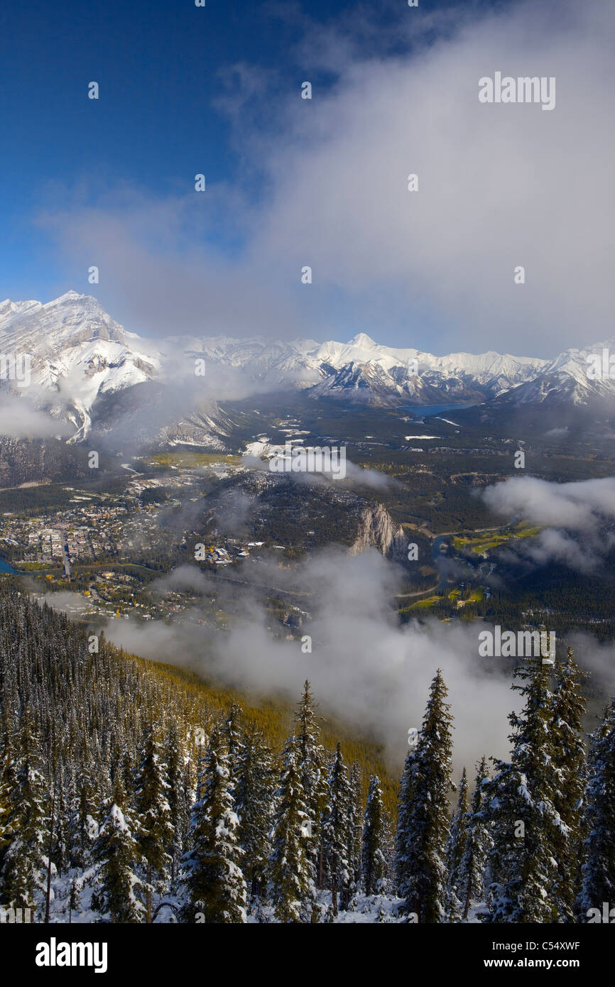 Aerial view of a town, Sulphur Mountain, Banff, Banff National Park ...
