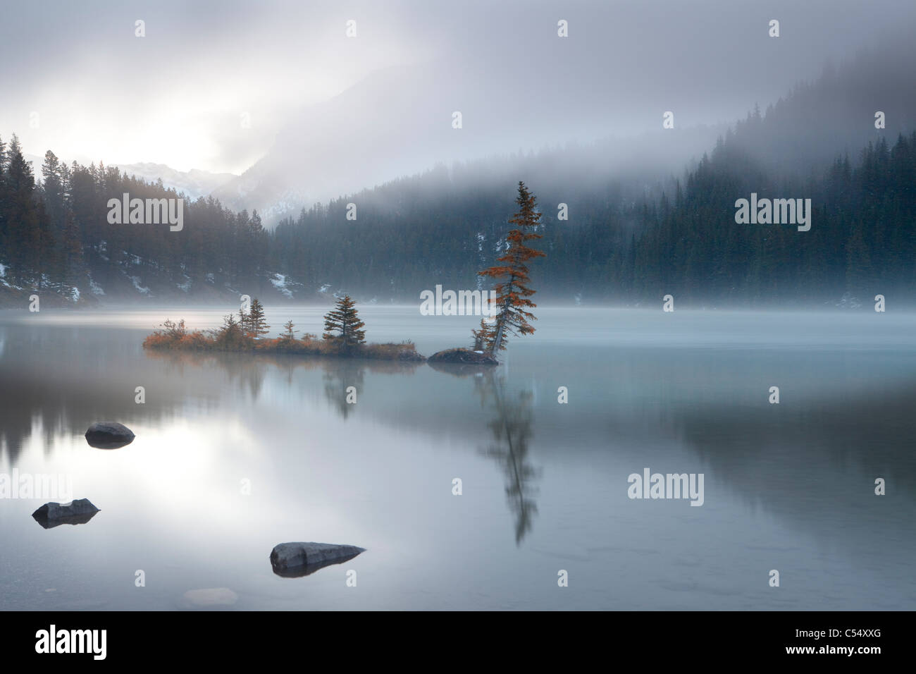 Panoramic view of a lake, Two Jack Lake, Banff, Banff National Park ...