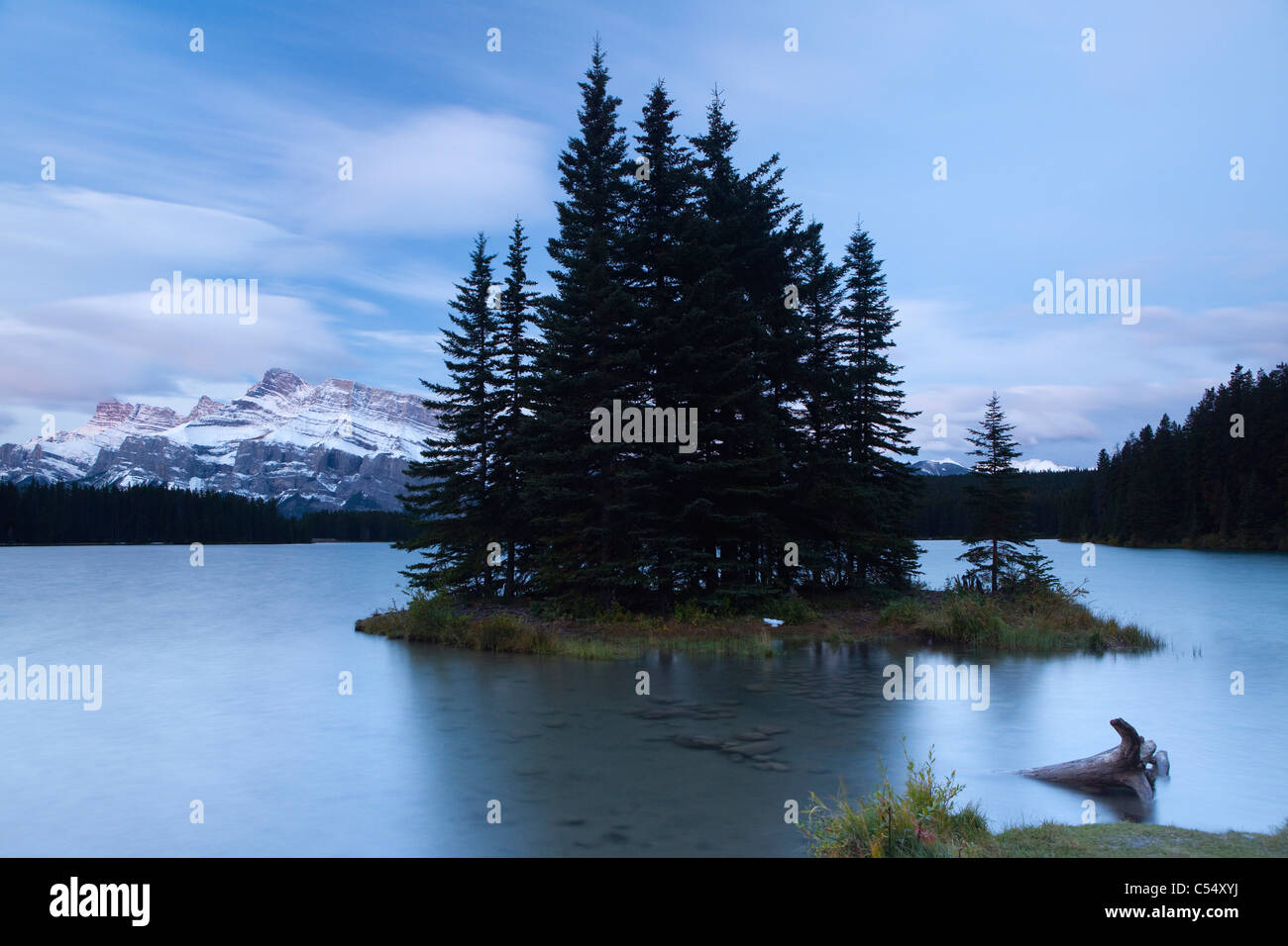 Panoramic view of a lake, Two Jack Lake, Banff National Park, Alberta ...