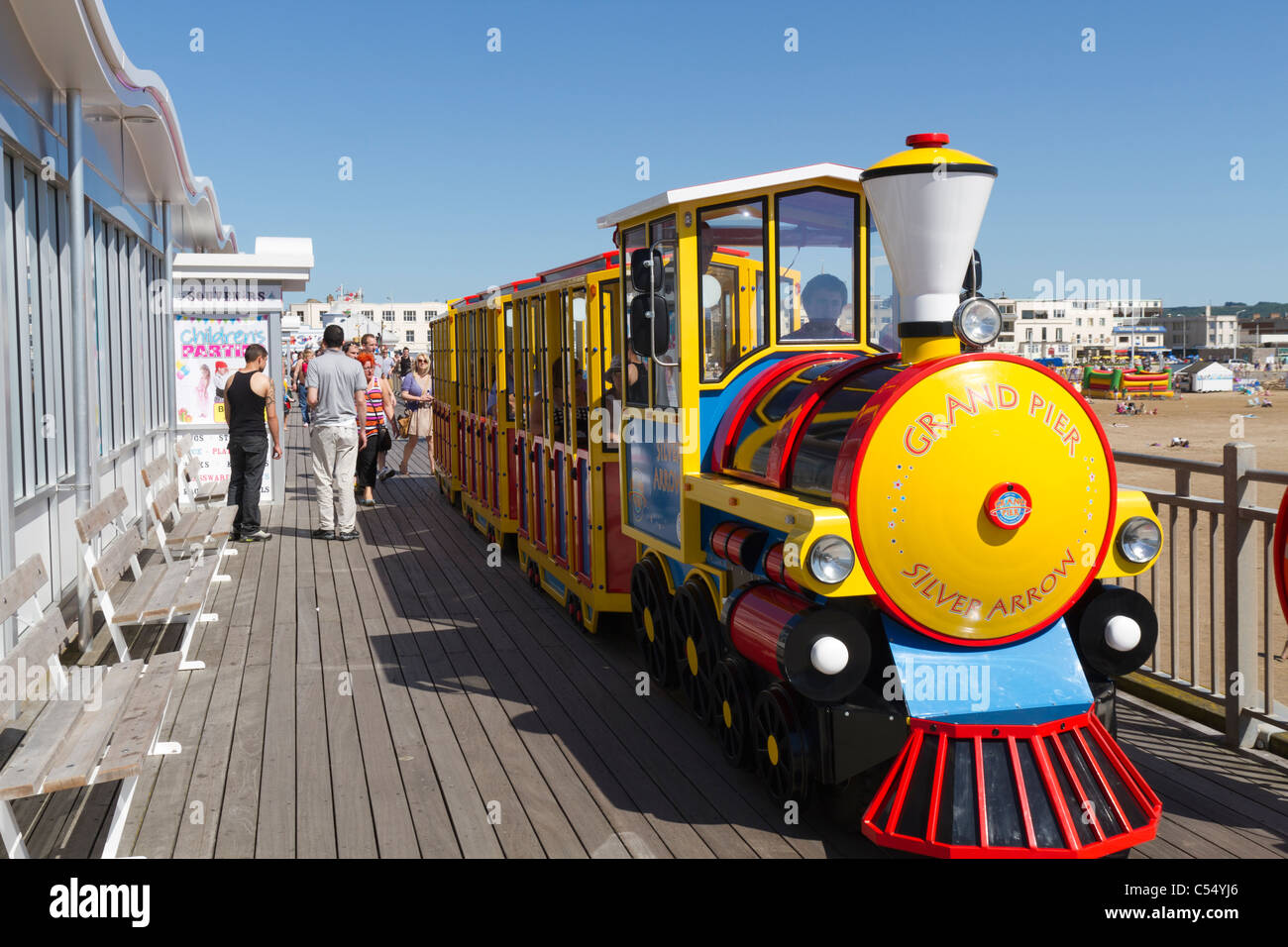 Small train on the Grand Pier in Weston Super Mare Stock Photo - Alamy