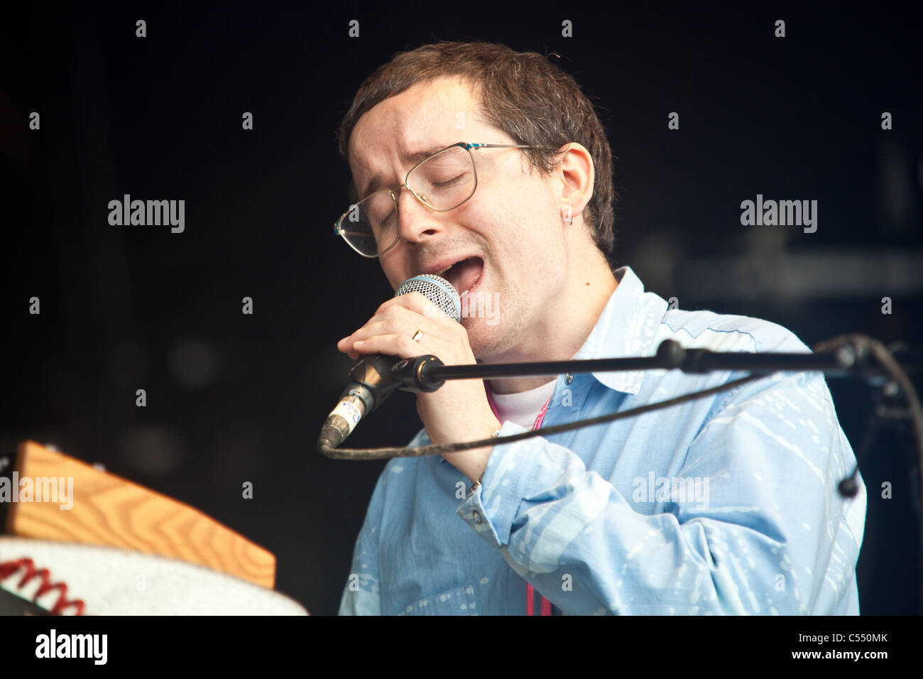 Alex Taylor of Hot Chip performing on the Park stage at Glastonbury ...