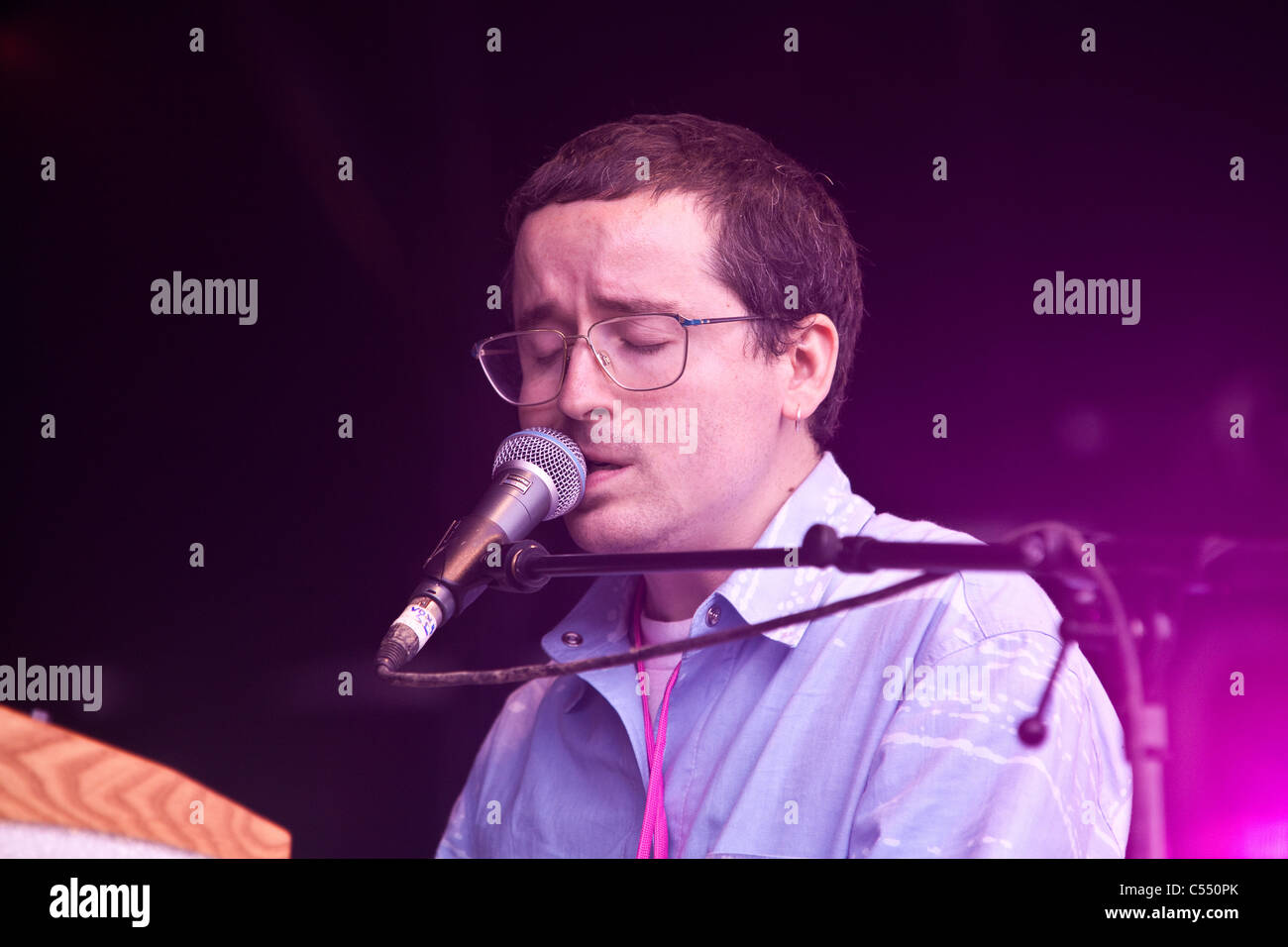Alex Taylor of Hot Chip performing on the Park stage at Glastonbury ...