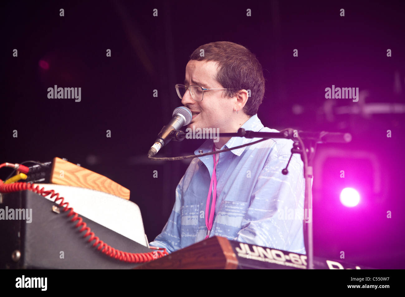 Alex Taylor of Hot Chip performing on the Park stage at Glastonbury ...