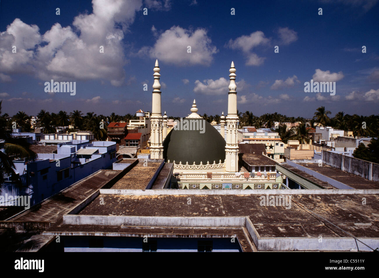 India, Tamil Nadu, Kayalpatnam, High angle view of Malhara Arabic ...