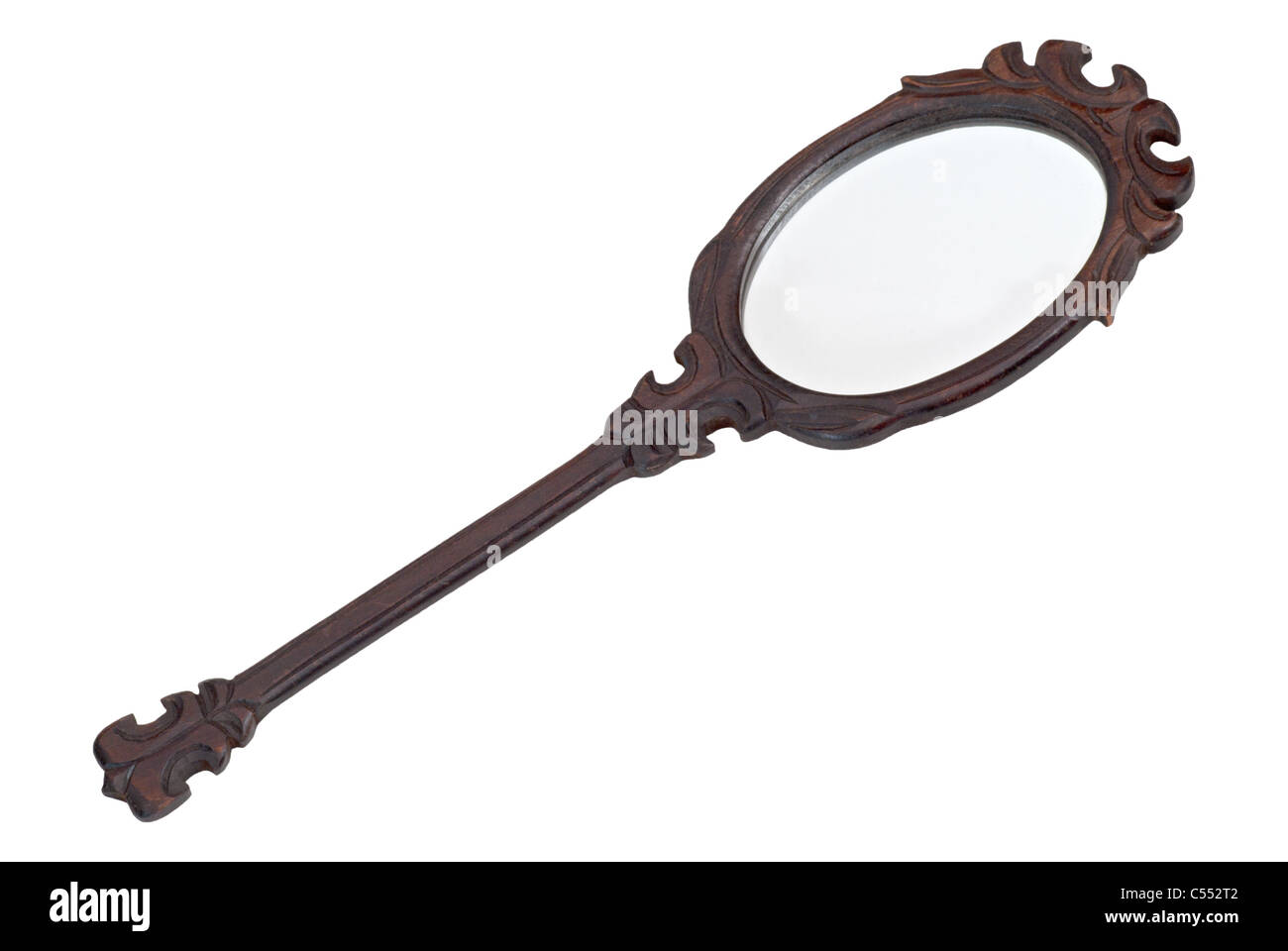 Isolated hand held vanity mirror with wood trim Stock Photo - Alamy