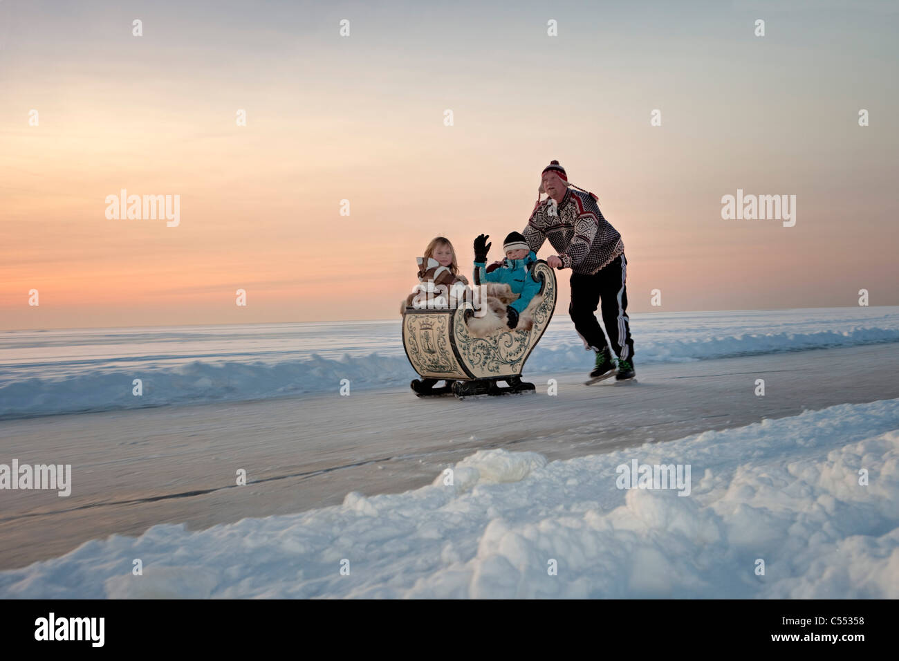 The Netherlands, Hindeloopen, the Dutch capital of skating culture. Man ...