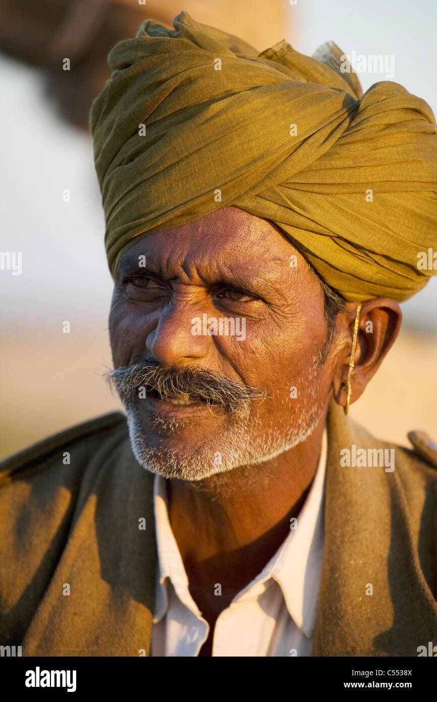 Close-up of a man, Thar Desert, Khuri, Sikar, Rajasthan, India Stock ...