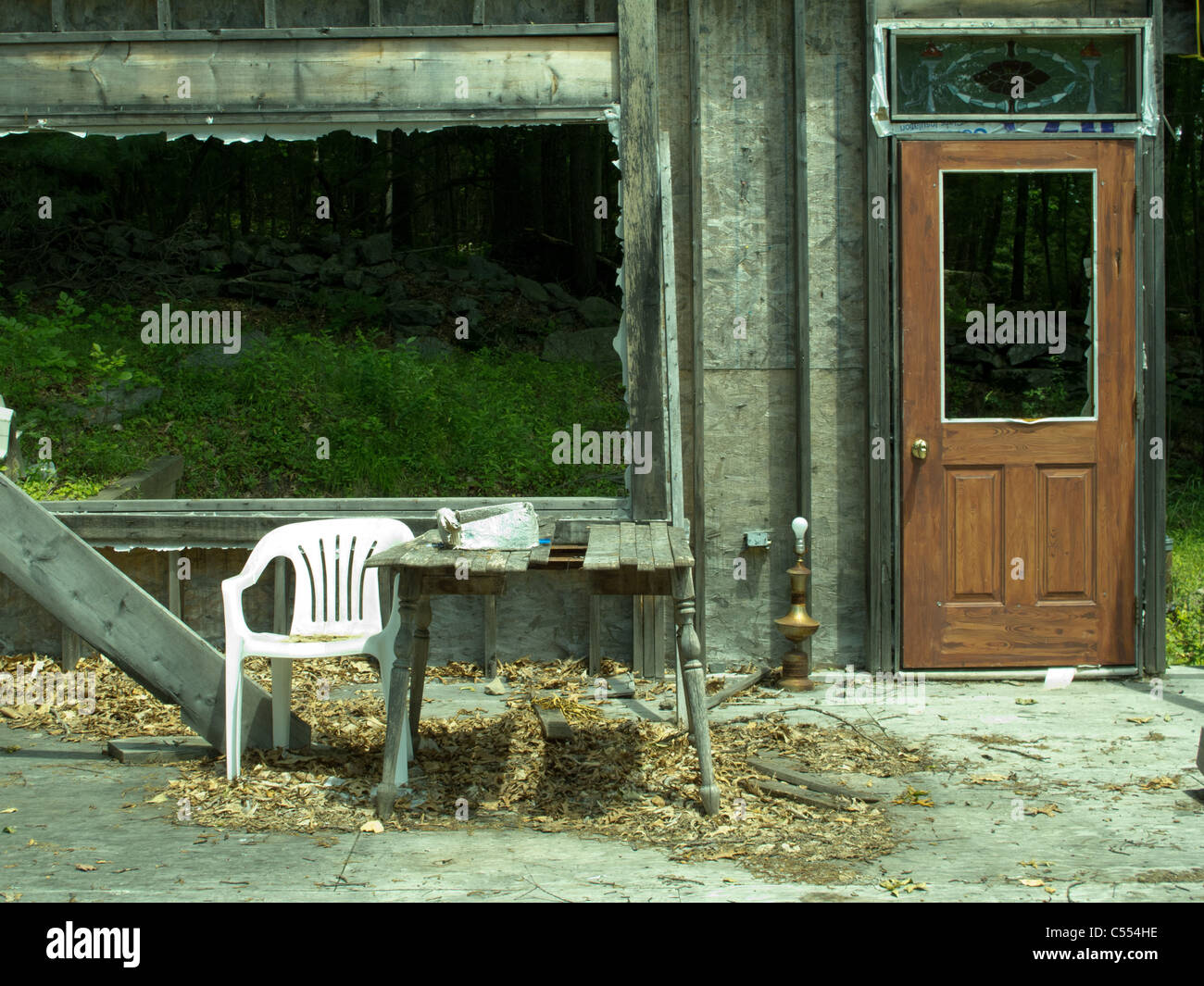 concrete floor, smashed windows, fire damaged, abandoned, broken, smashed, burned Stock Photo ...