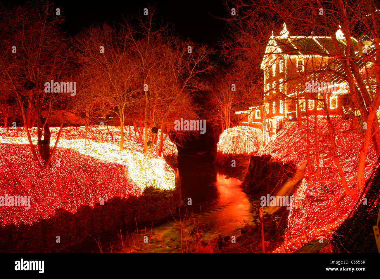 Outdoor Christmas decorations at night Stock Photo - Alamy