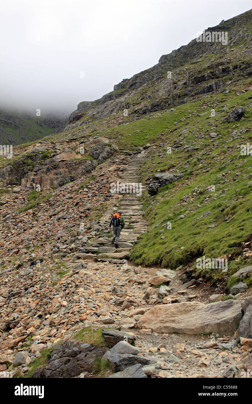 Climbing towards the summit of Mount Snowdon on the Pyg Track ...