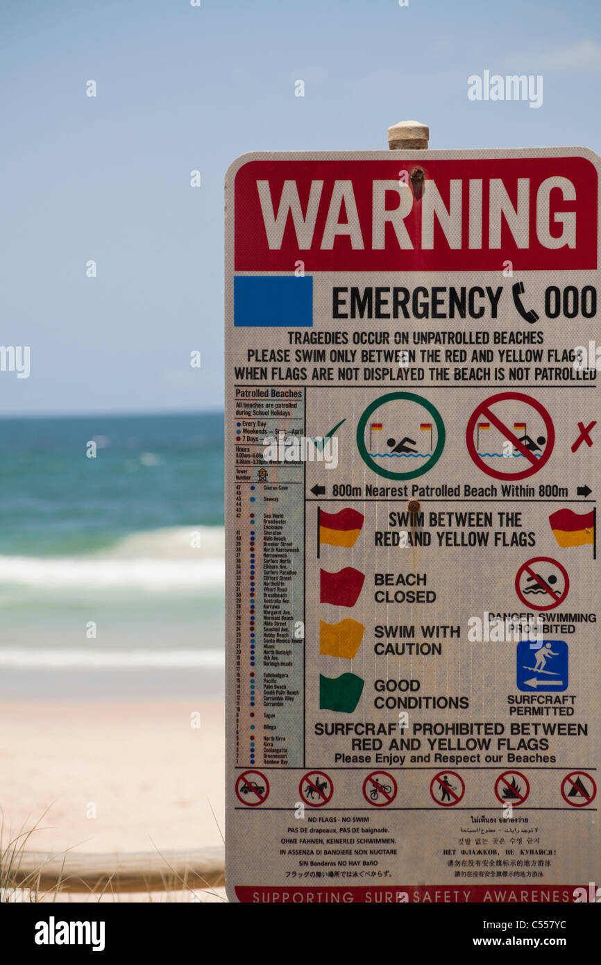 Warning sign on the beach Stock Photo - Alamy