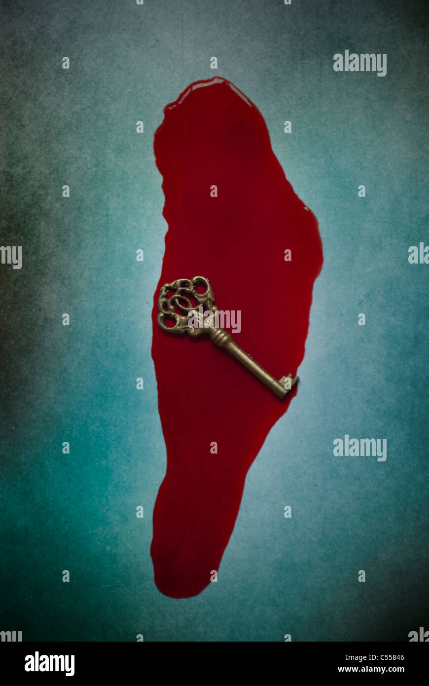 OLd metal key in a pool of blood Stock Photo - Alamy