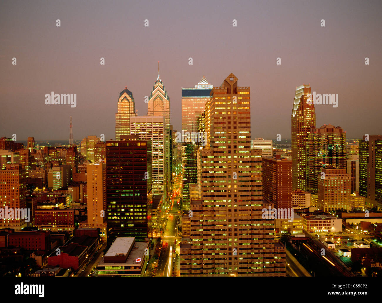 USA, Pennsylvania, Philadelphia skyline at dusk Stock Photo - Alamy