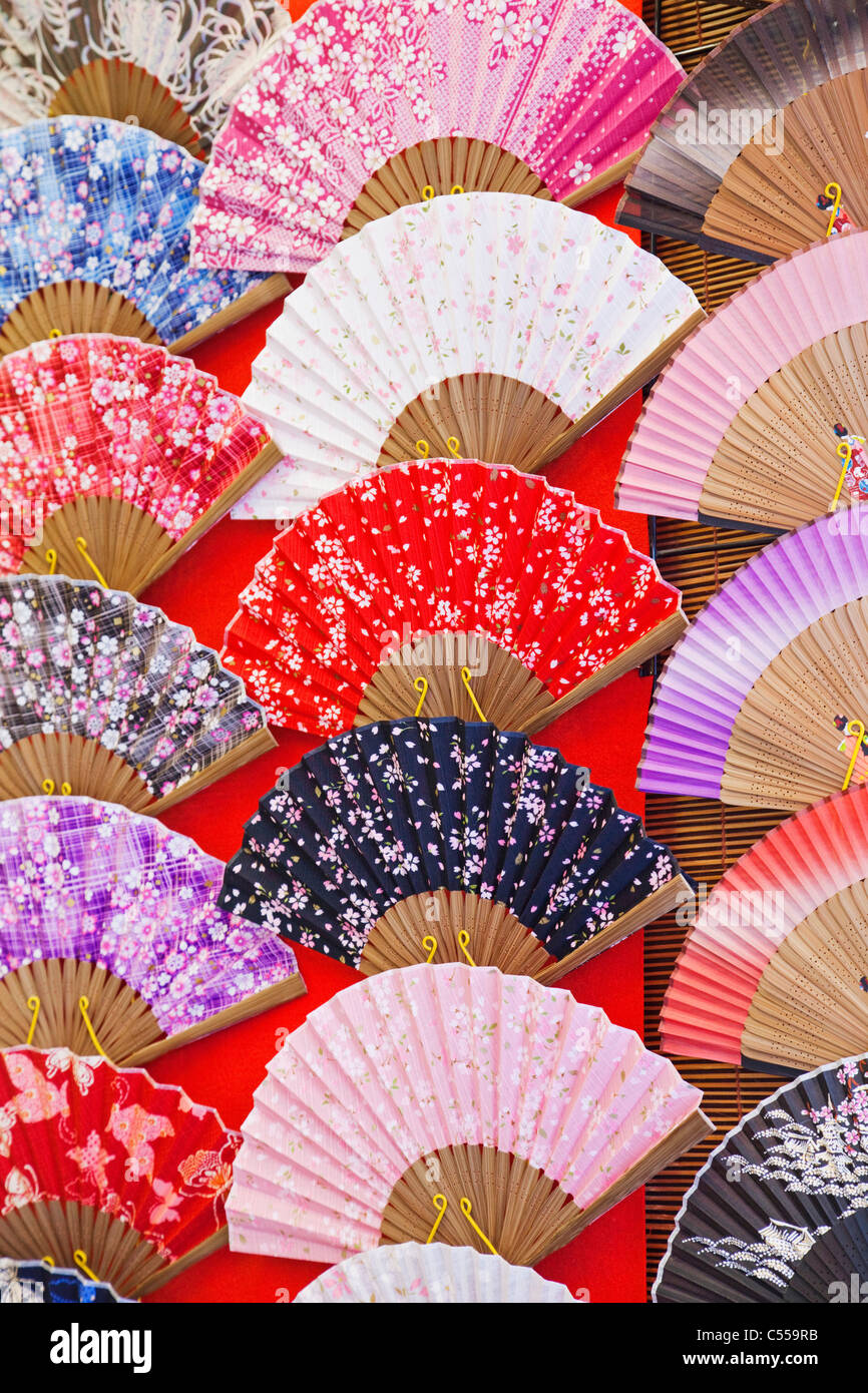 Japanese fans at a market stall, Higashiyama Ward, Kyoto Prefecture ...