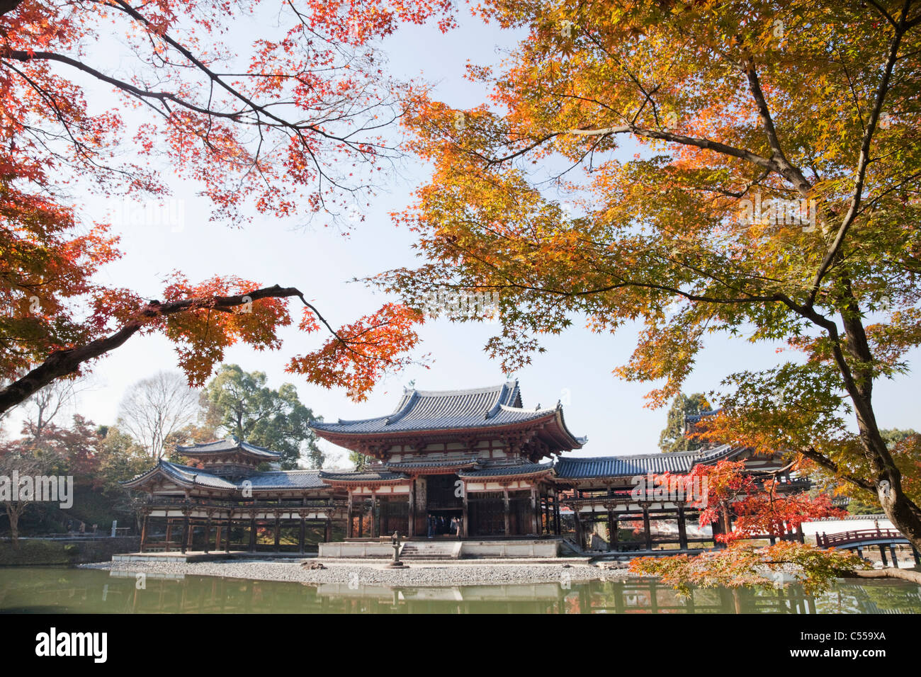 Temple along a pond, Byodo-In, Uji, Kyoto Prefecture, Kinki Region ...