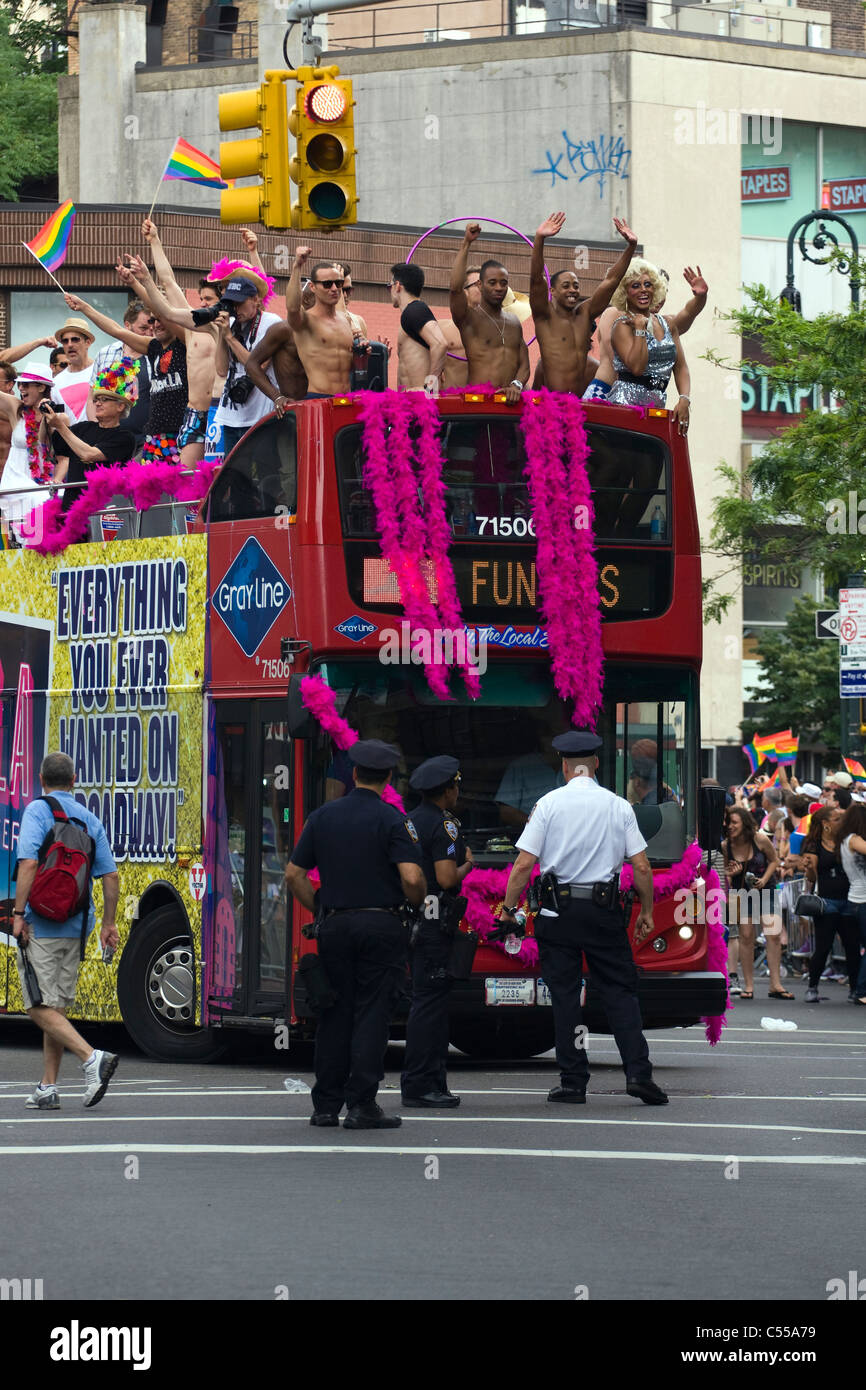 Double Decker Bus filled with participants of the 2011 LGBT Gay Pride ...