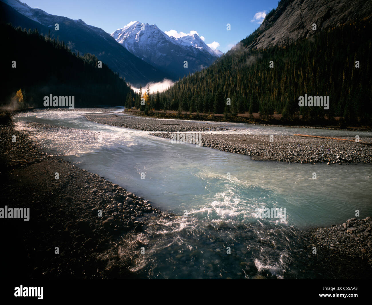 River flowing through mountains, Sullivan River, British Columbia ...