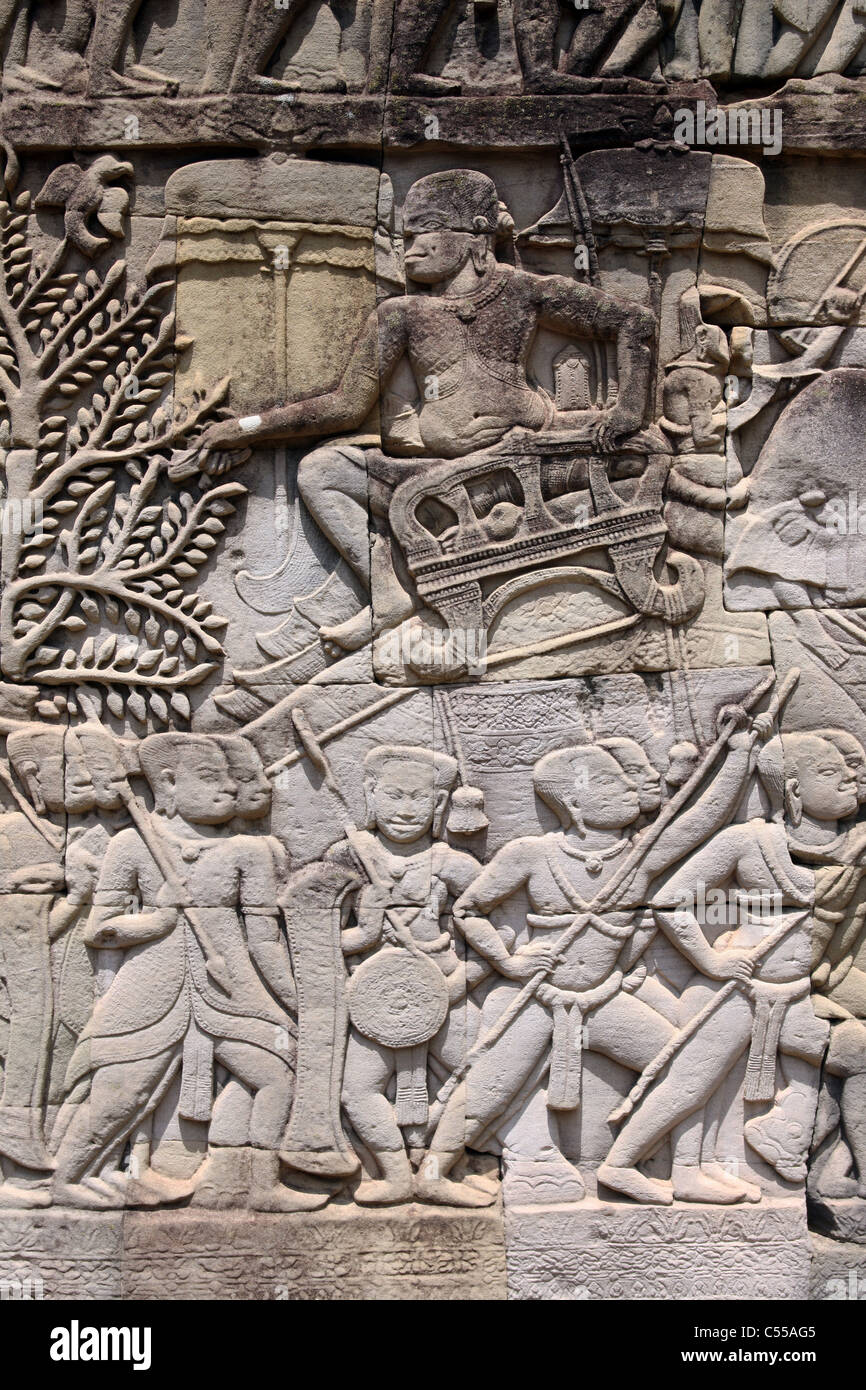 Stone carving at Bayon temple, Angkor Wat complex, Siem Reap, Cambodia ...