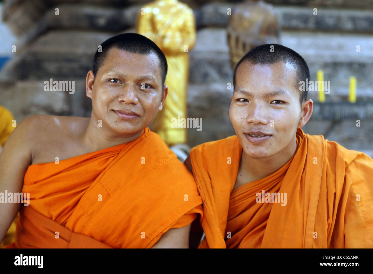 Buddhist monks at shrine, Cambodia, Asia Stock Photo - Alamy