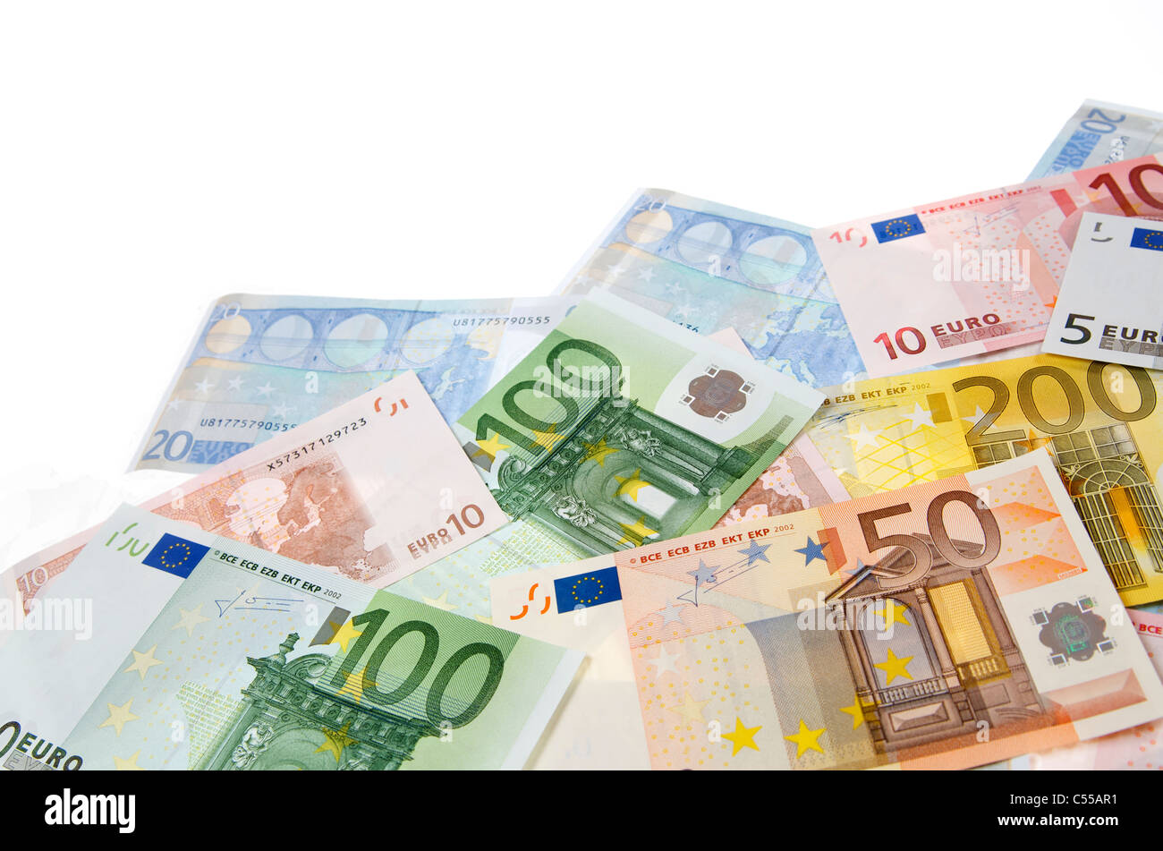 group of European banknotes with white background Stock Photo - Alamy