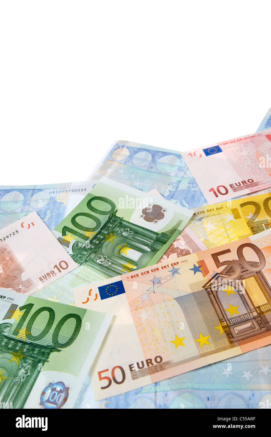 group of European banknotes with white background Stock Photo - Alamy