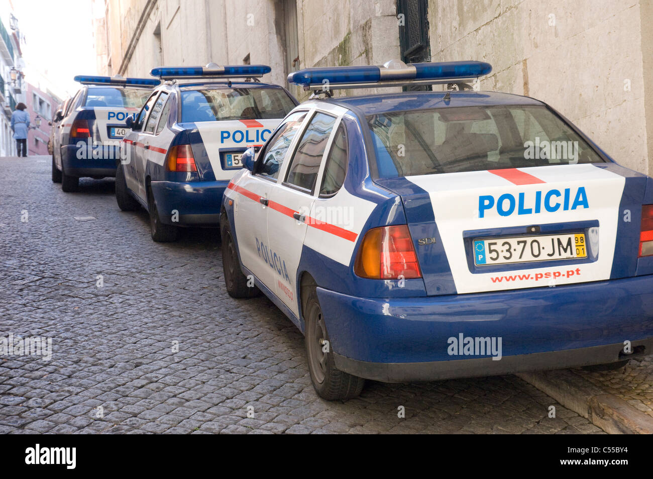 Police cars parked in a street, Lisbon, Portugal Stock Photo - Alamy